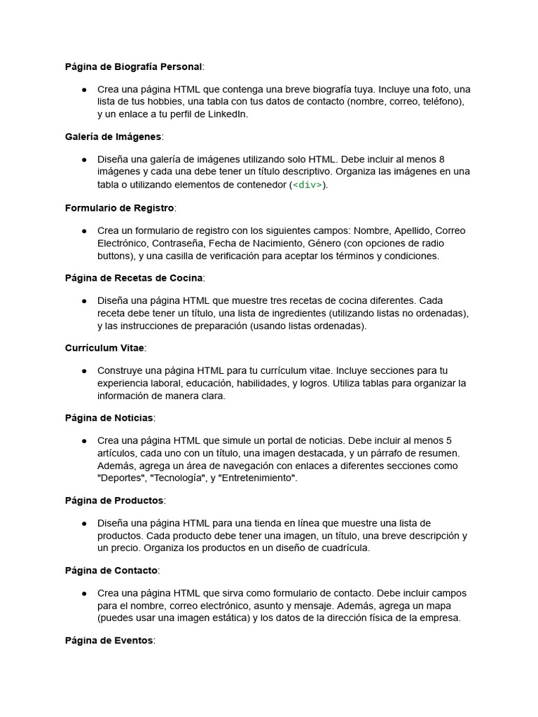 Propuesta Ejercicios HTML | PDF