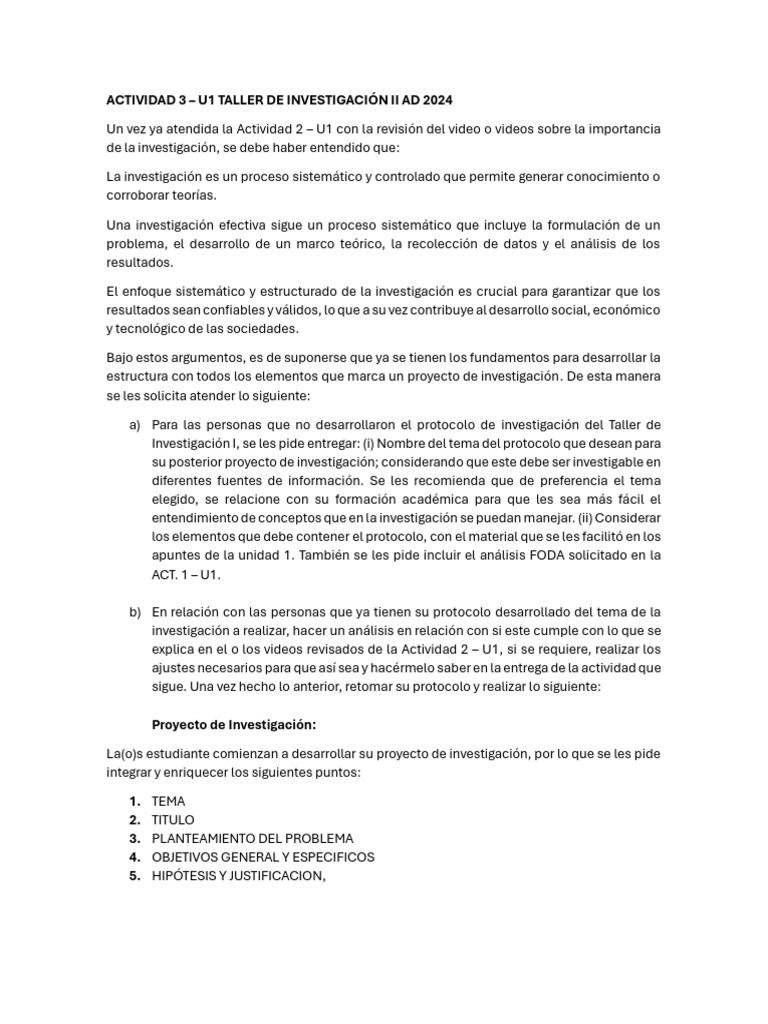 Actividad 3 - Unidad 1 Taller de Inv. II Ad 2024 | PDF