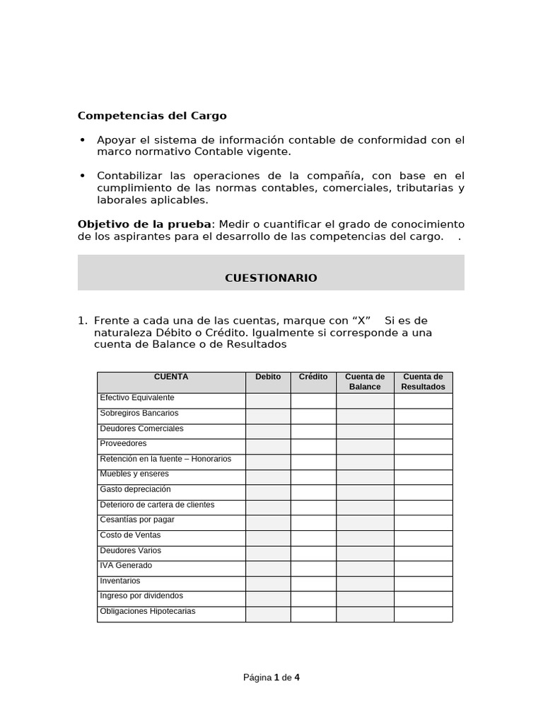Prueba Conocimiento Asistente Contable | PDF | Contabilidad | Finanzas ...