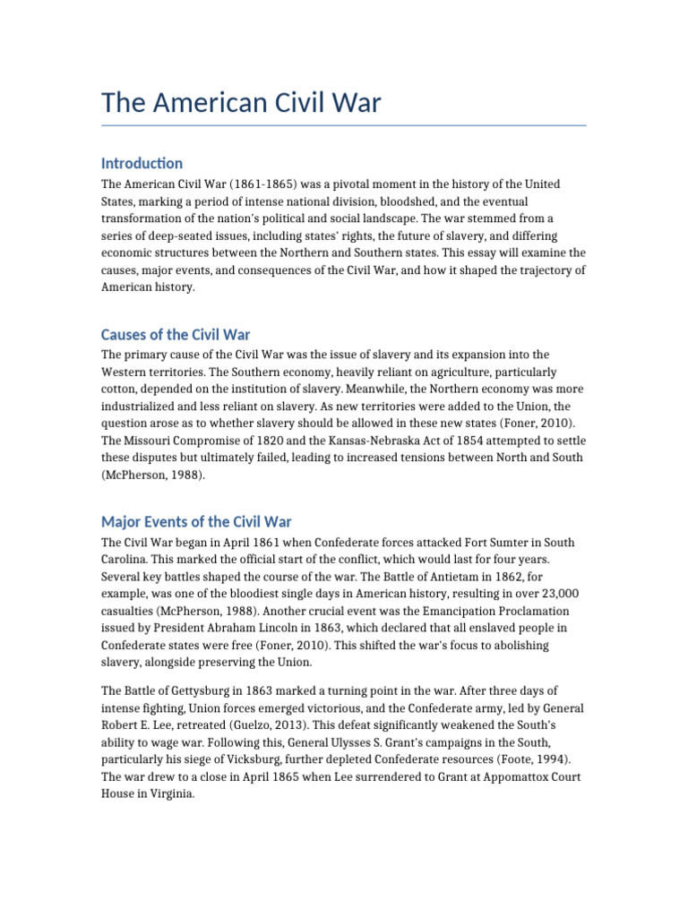 American Civil War Essay | PDF