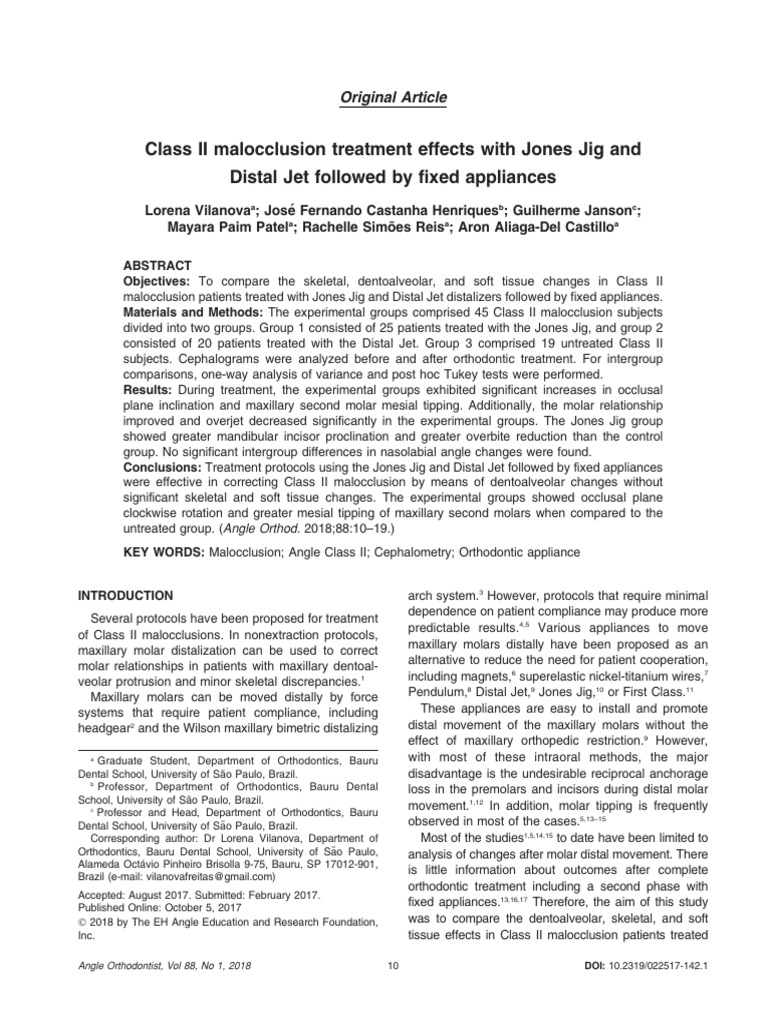 Class II Malocclusion Treatment Effects With Jones Jig And | PDF