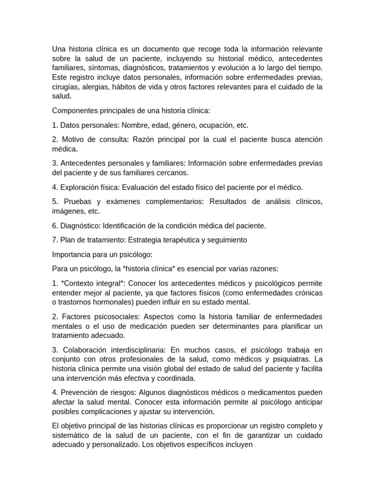Una Historia Clínica Es Un Documento Que Recoge Toda La Información ...