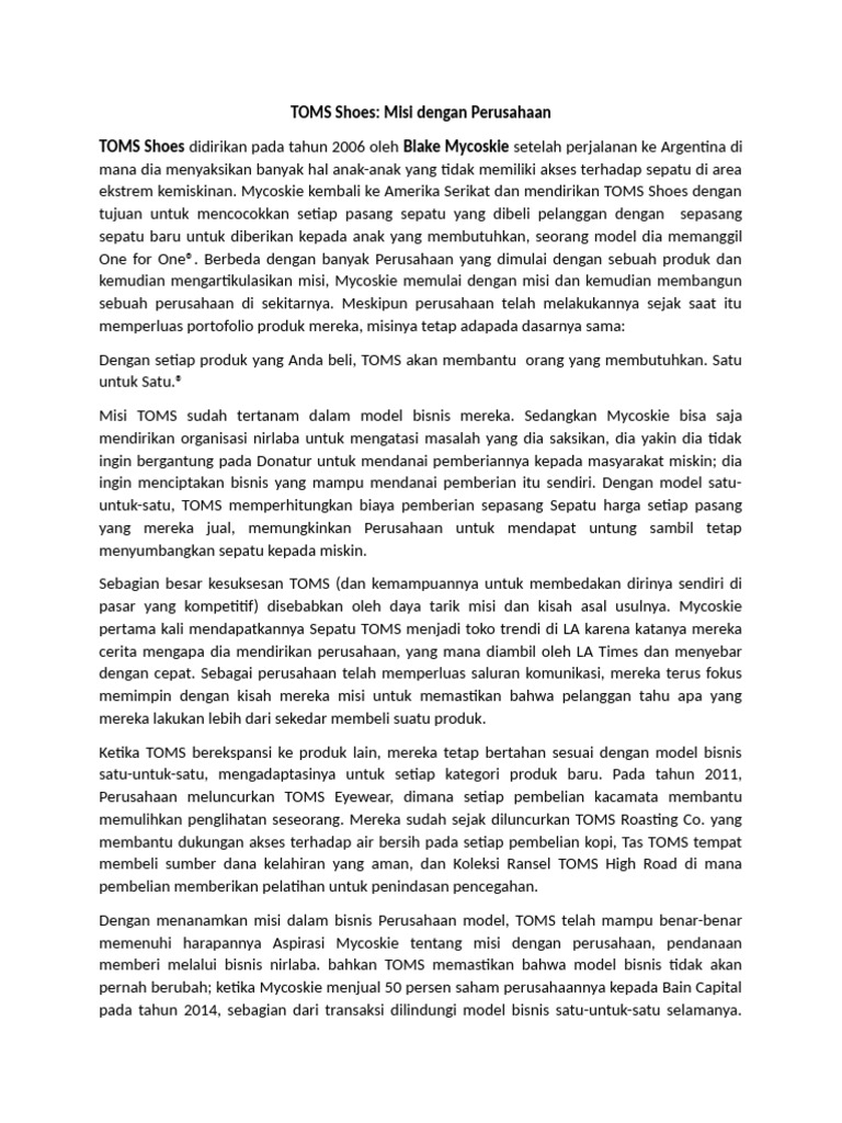 TOMS Shoes - Misi Dengan Perusahaan | PDF