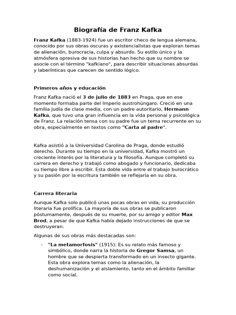 Biografía de Franz Kafka | PDF Biografía de Franz Kafka | PDF