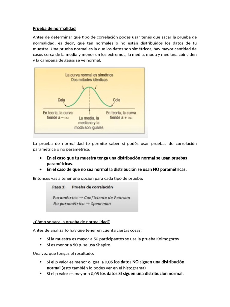 Prueba de Normalidad y Correlacion | PDF