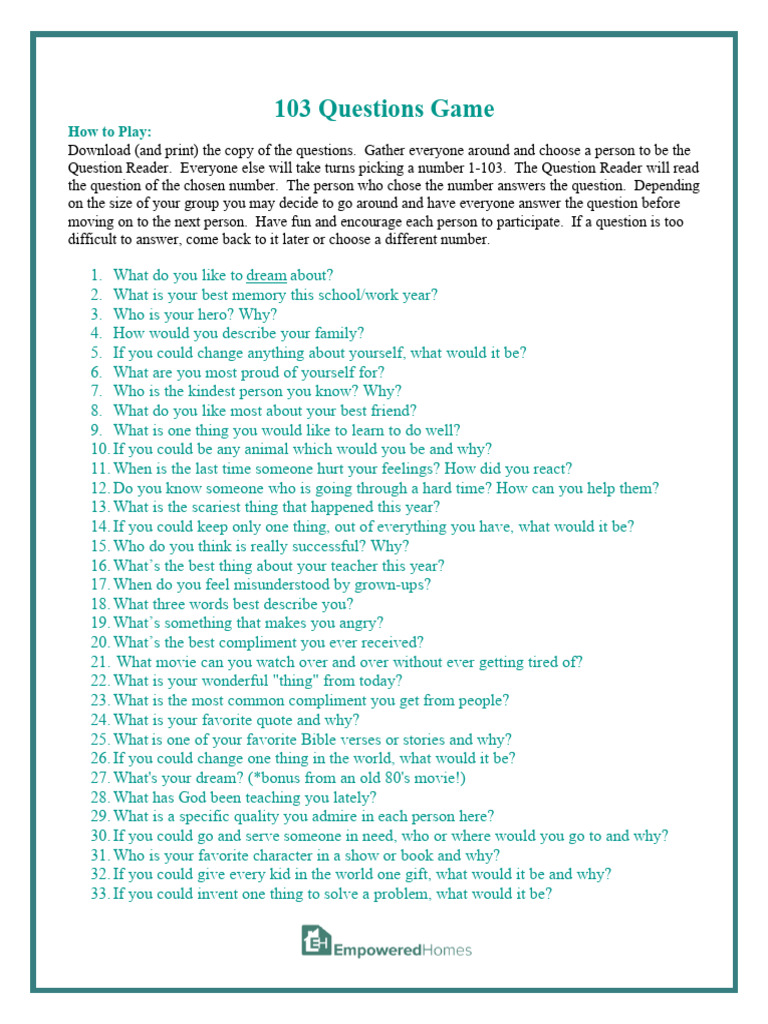 103 Questions Game | PDF