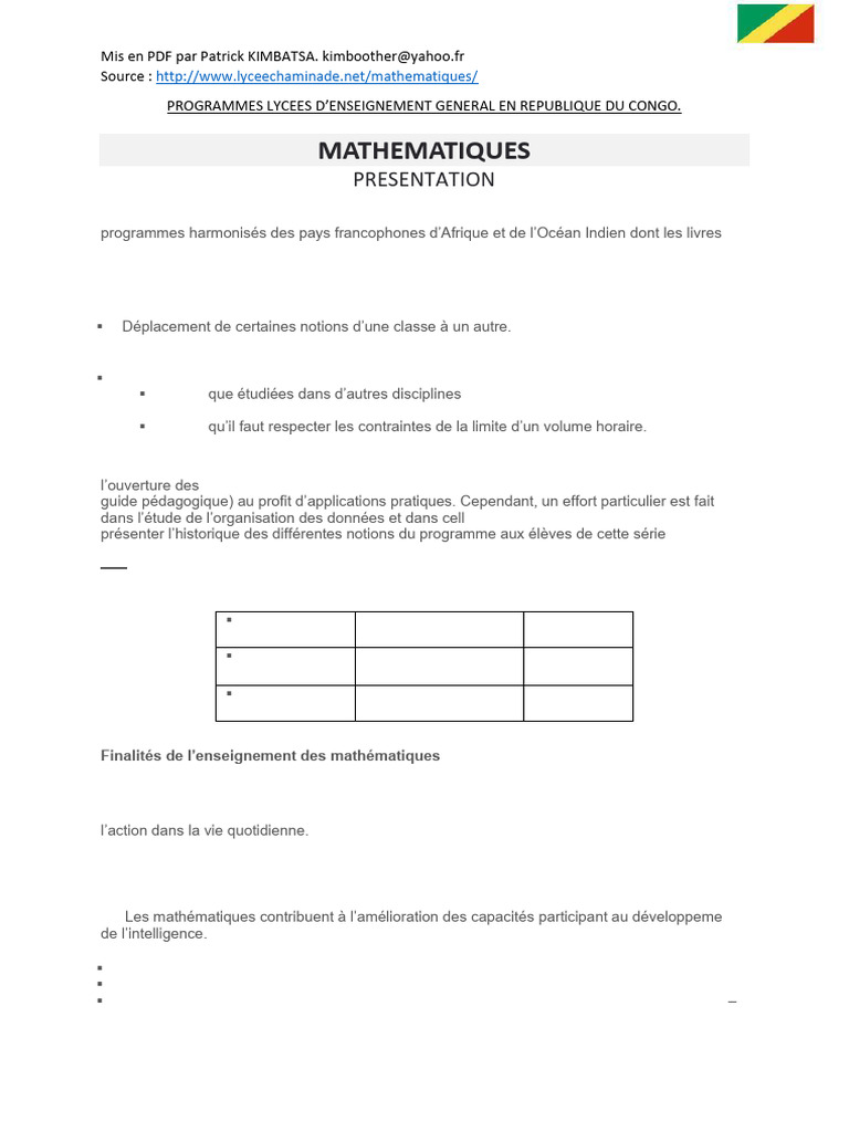 Programme Maths Au Lycée. (Congo-Brazza) | PDF | Function (Mathematics ...