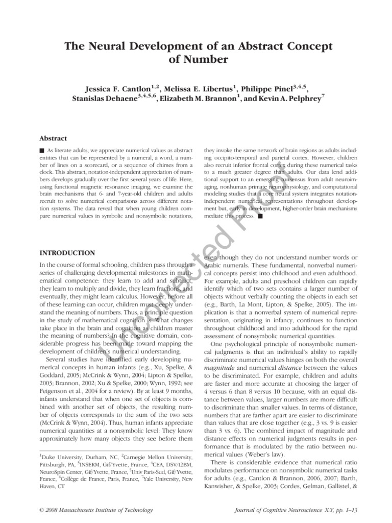 CANTLON 2009 The Neural Development of An Abstract Concept of Number | PDF