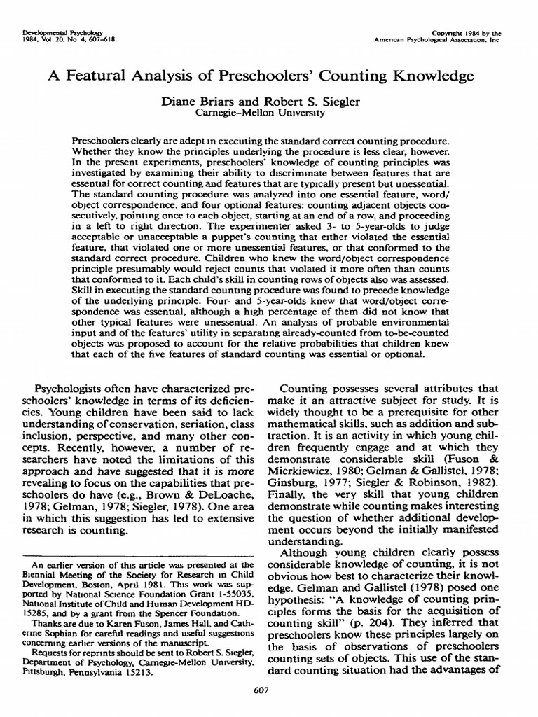 BRIARS SIEGLER 1984 A Featural Analysis of Preschoolers Counting Knowledge | PDF