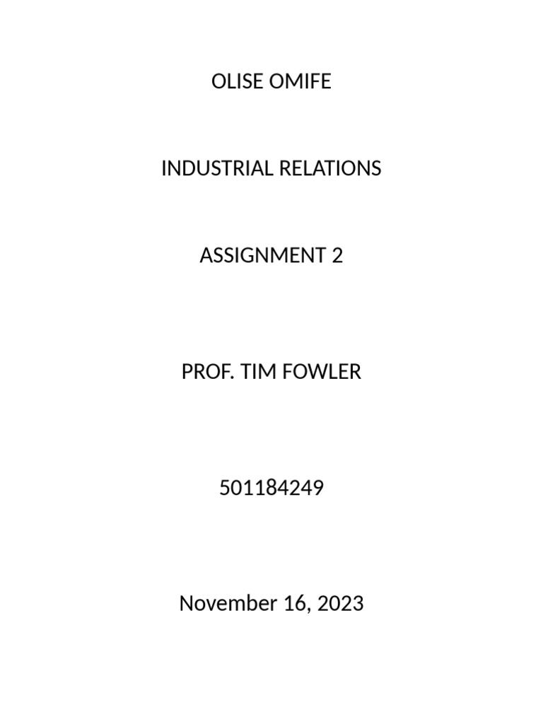 Industrial Relations Assignment 2 | PDF