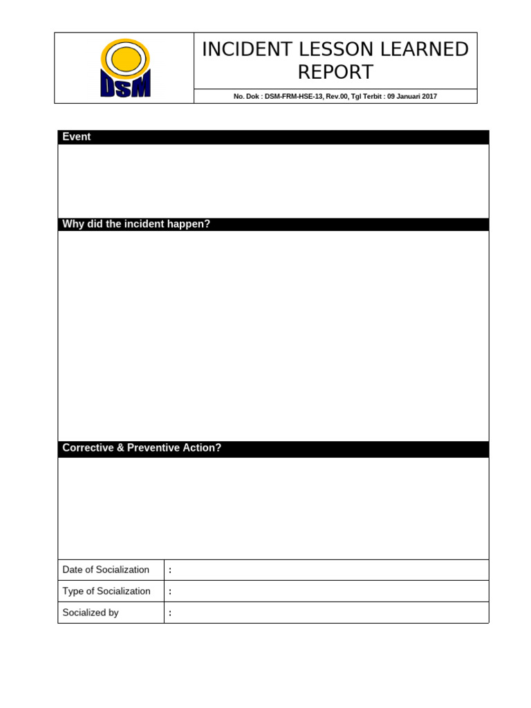DSM-FRM-HSE-13 Incident Lesson Learned | PDF