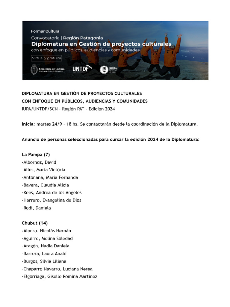 Listado Seleccionados Diplo PAT 2024 | PDF