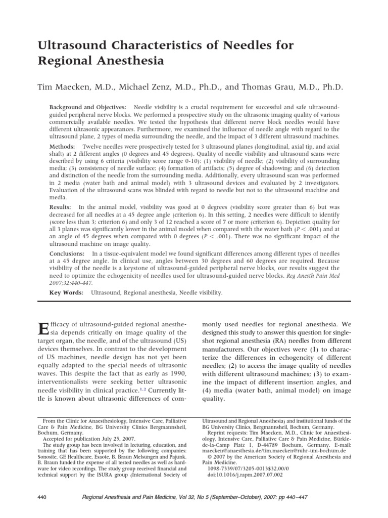 2007 Maecken Ultrasound Characteristics of Needles For | PDF