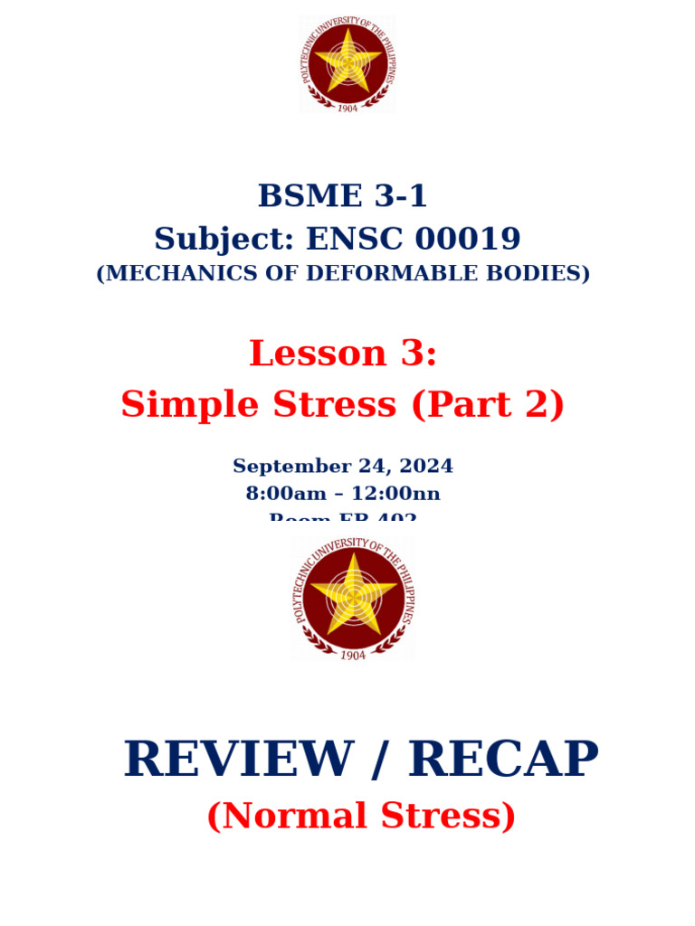 Lesson 3 Simple Stress Part 2 Sept 24 2024 | PDF