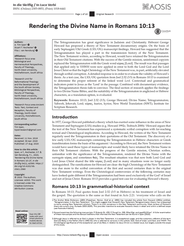 Rendering The Divine Name in Romans | PDF | Tetragrammaton | Epistle To ...