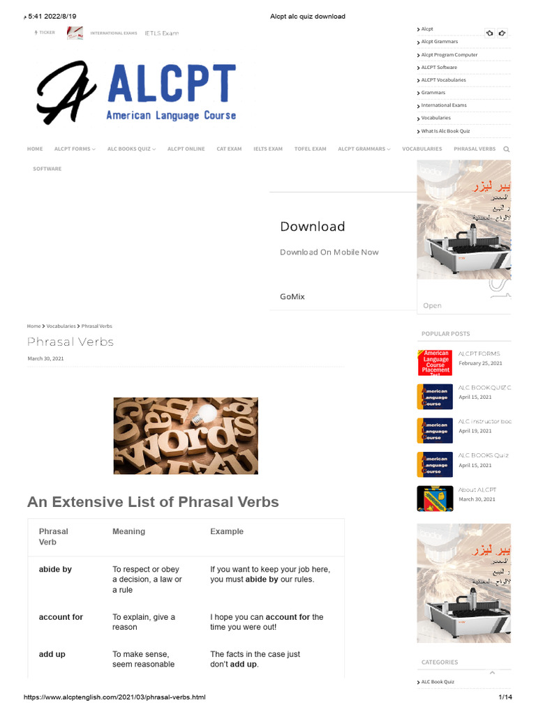 ALCPT Phrsal Verb - 241003 - 191012 | PDF