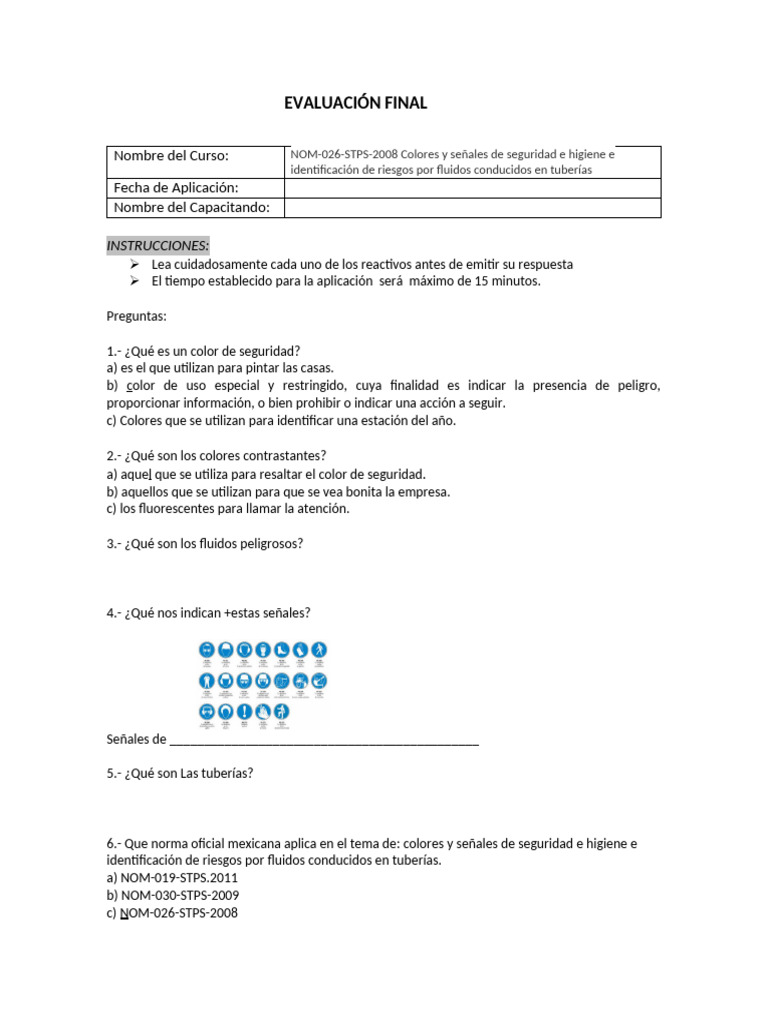 Evaluación Final NOM-026 - Colores y Señales 2021 | PDF