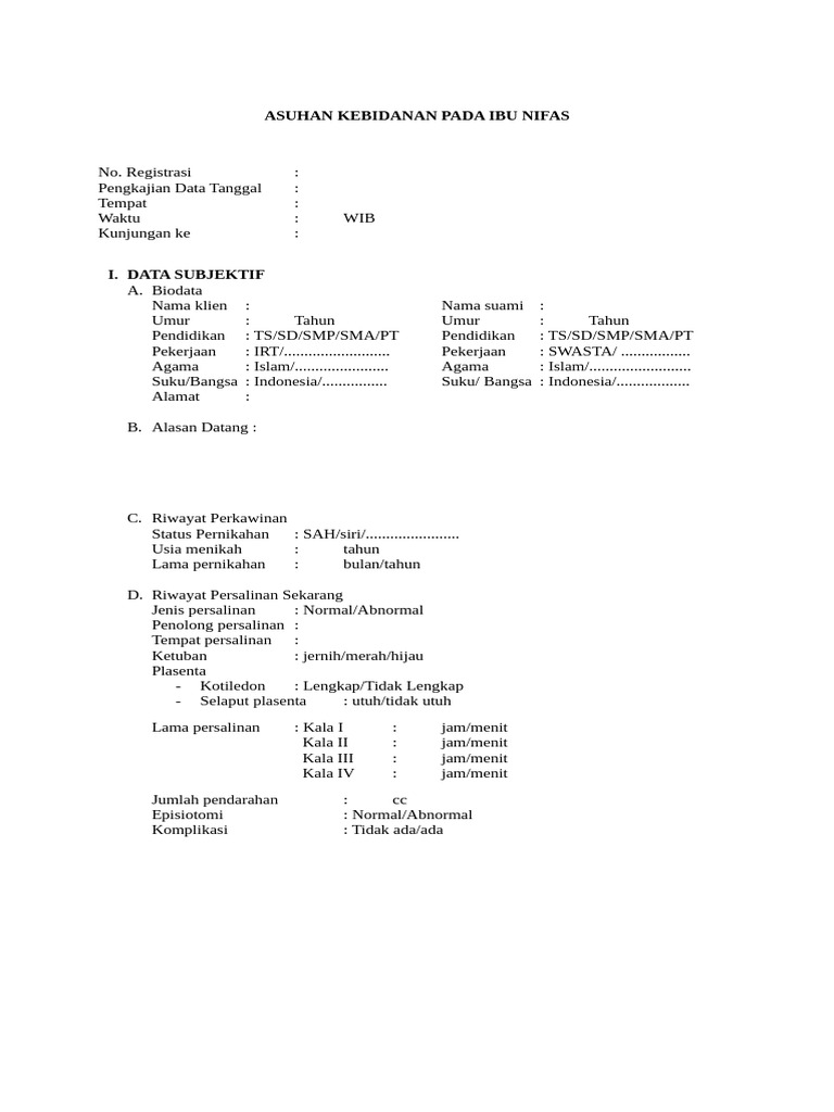 Format Askeb Ibu Nifas | PDF