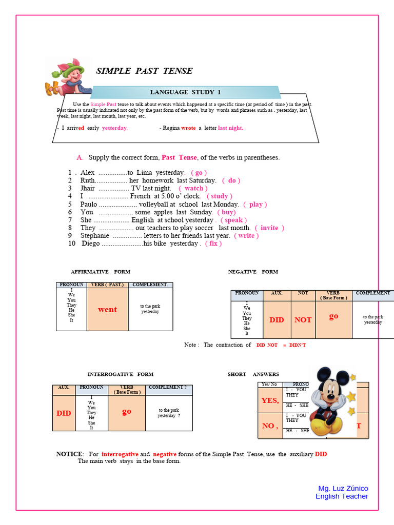 Simple Past Tense: Went Go | PDF