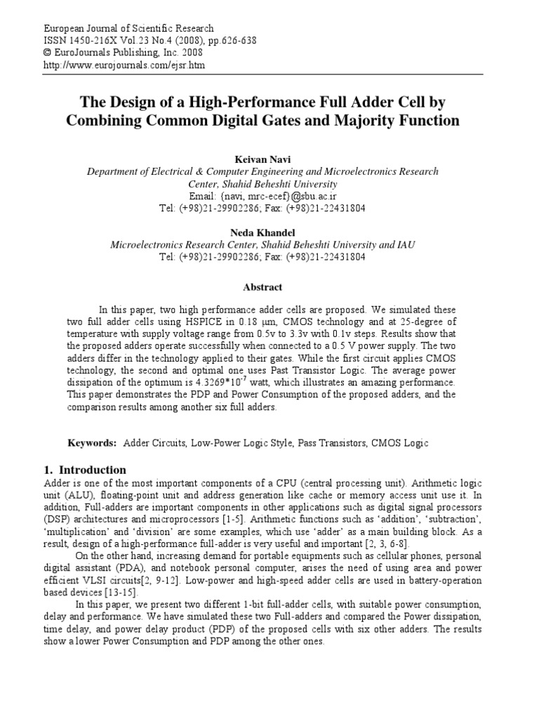 The Design of A High-Performance Full Adder Cell by Combining Common ...