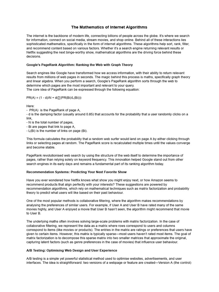 The Mathematics of Internet Algorithms | PDF