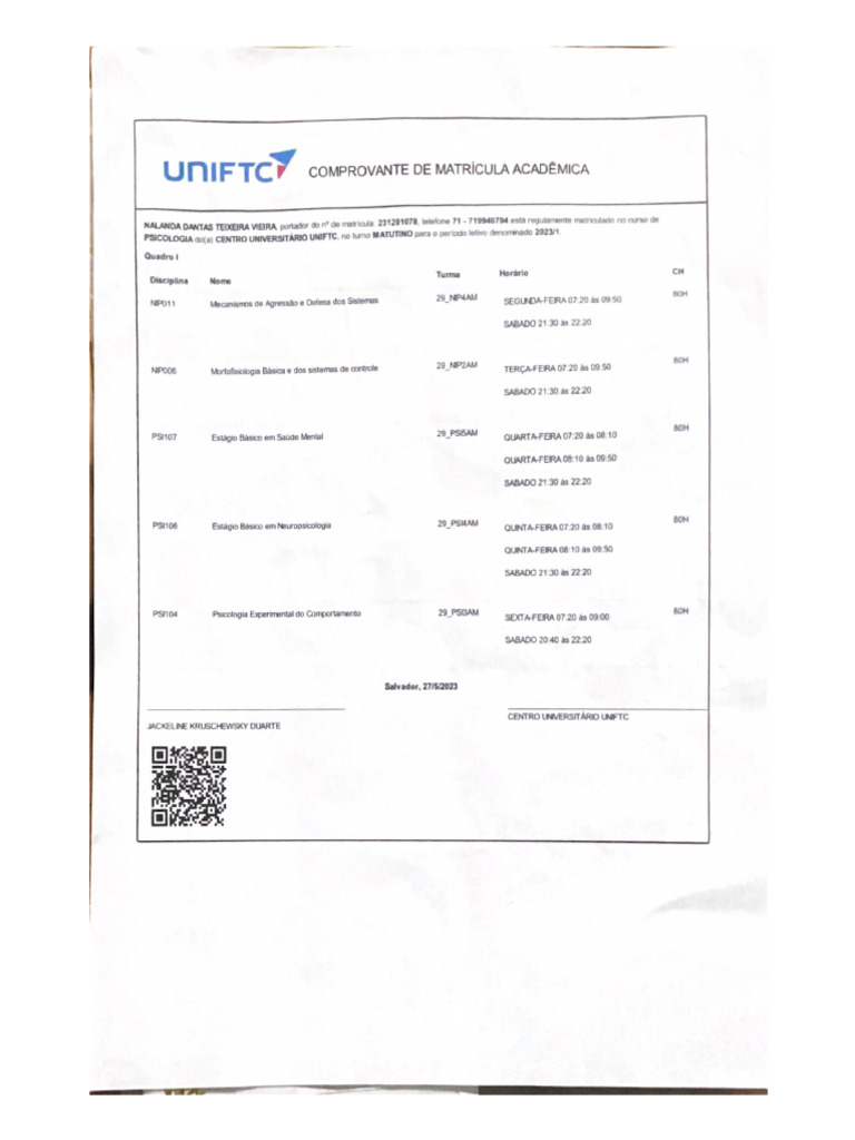 Comprovante de Matrícula Acadêmica | PDF