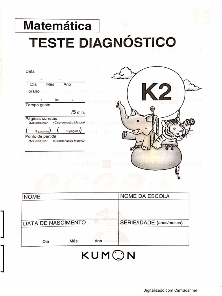 Teste Diagnóstico K2 Matemática Kumon | PDF
