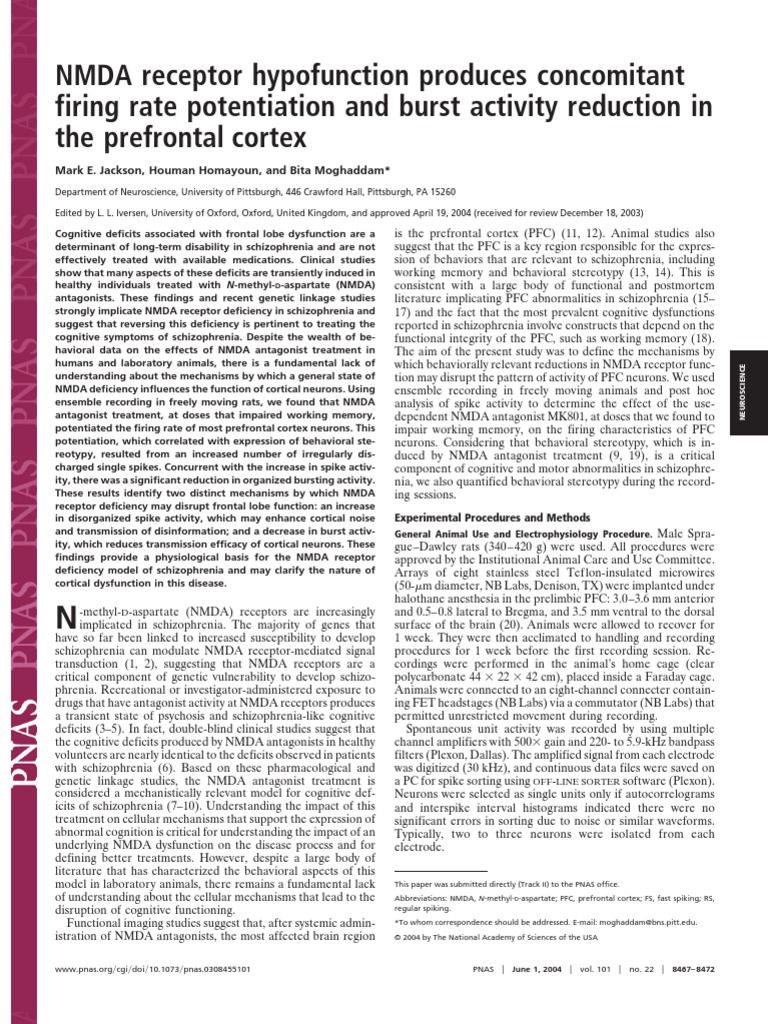 NMDA Receptor Hypofunction Produces Concomitant Firing Rate ...