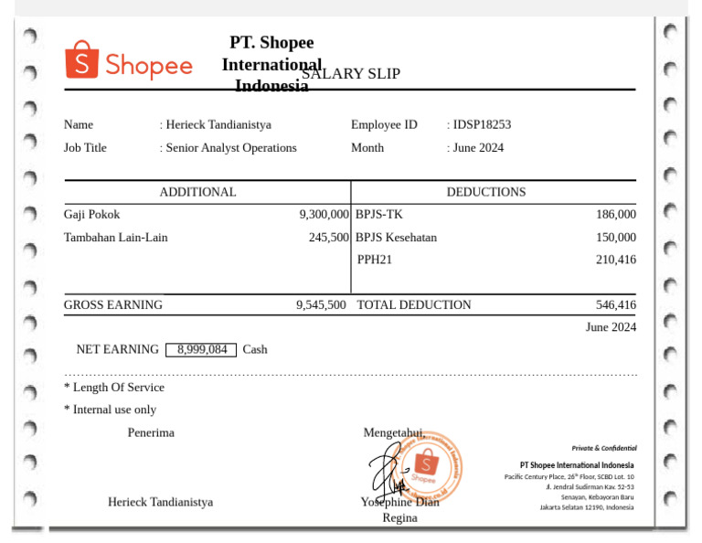 SLIP GAJI SHOPEE JUNE 2024 | PDF
