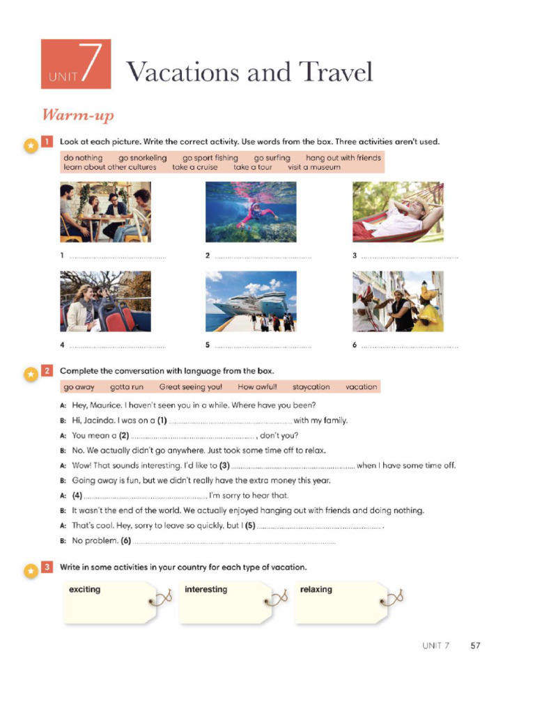 WORKBOOK. Unit7. VACATIONS AND TRAVEL | PDF