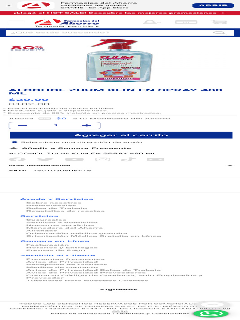 Farmacias Del Ahorro Alcohol Zuum Klin en Spray | PDF