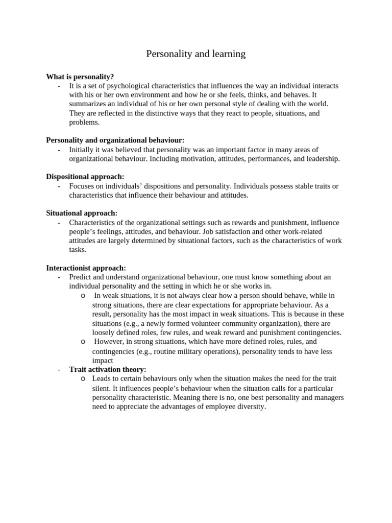 Chapter 2 - Personality and Learning | PDF