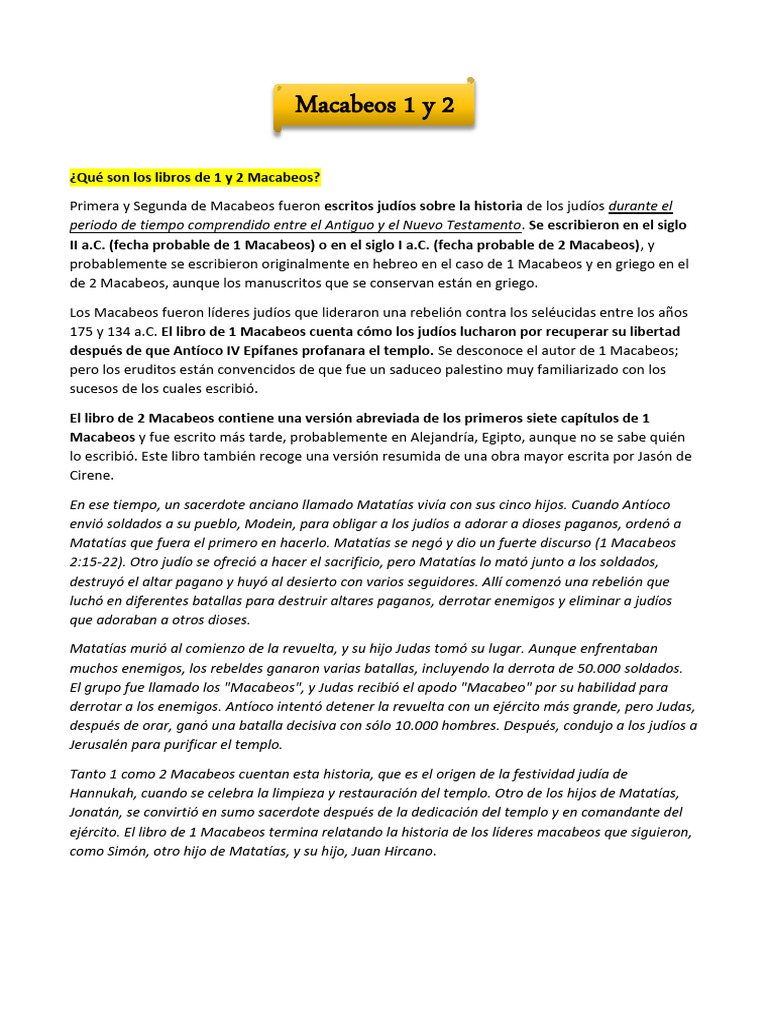Macabeos 1 y 2 - Errores Doctrinales | PDF | Macabeos