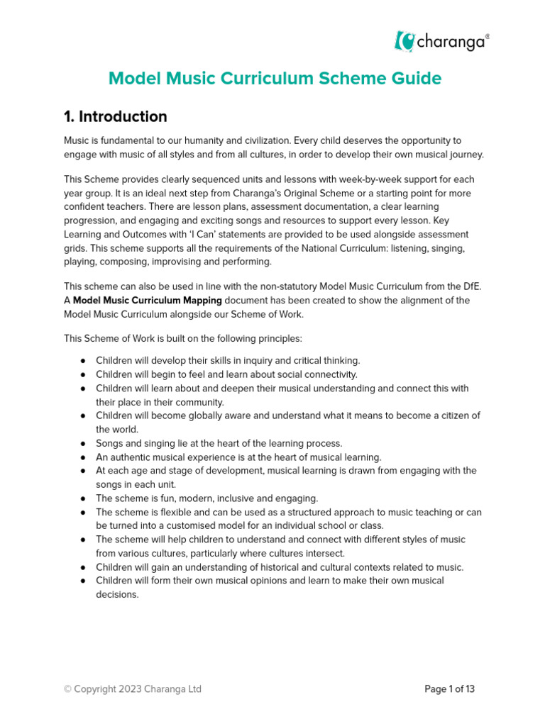 Model Music Curriculum Scheme Guide | PDF