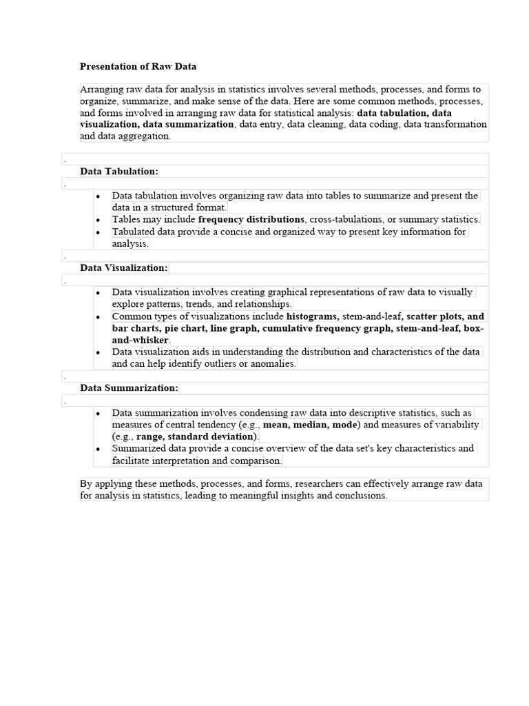 Presentation of Raw Data | PDF