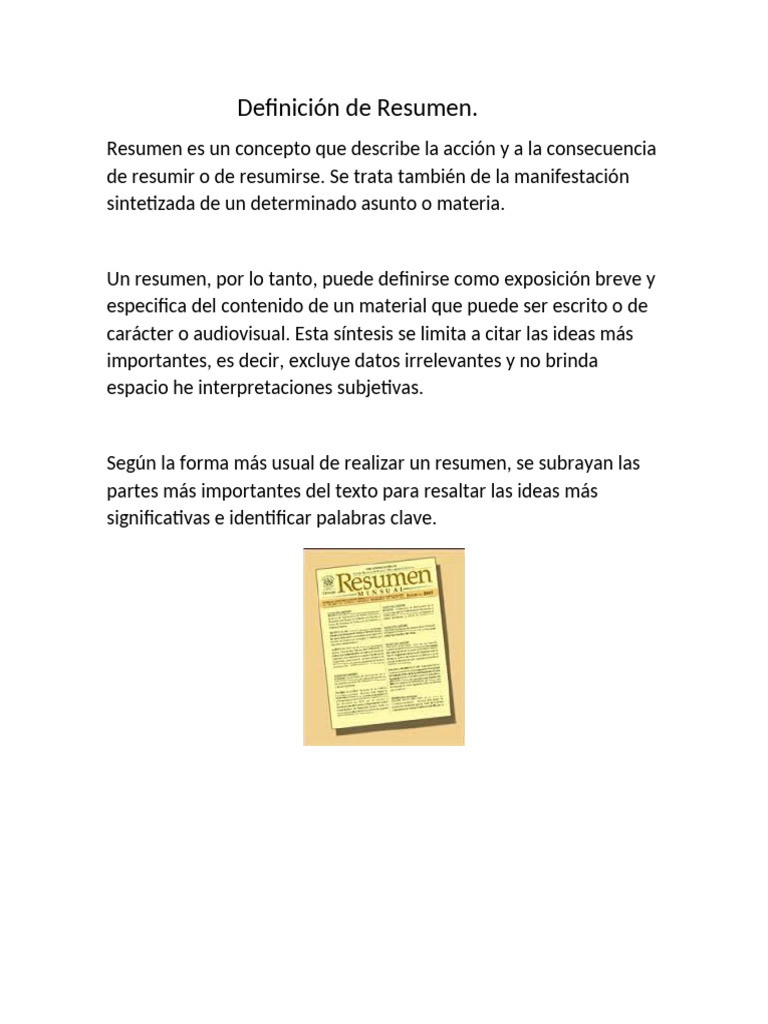 Definición de Resumen - Descriptivo - Informativo | PDF