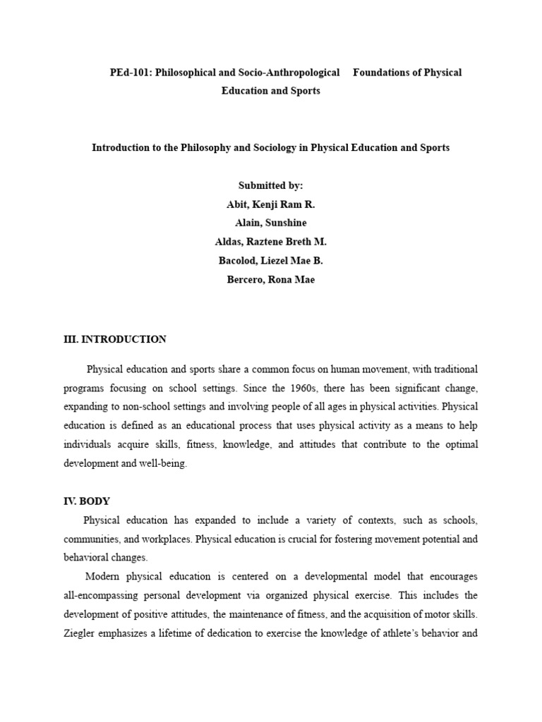 PEd 101 - Introduction of Philosophy and Sociology in Sports and Pe 3 | PDF