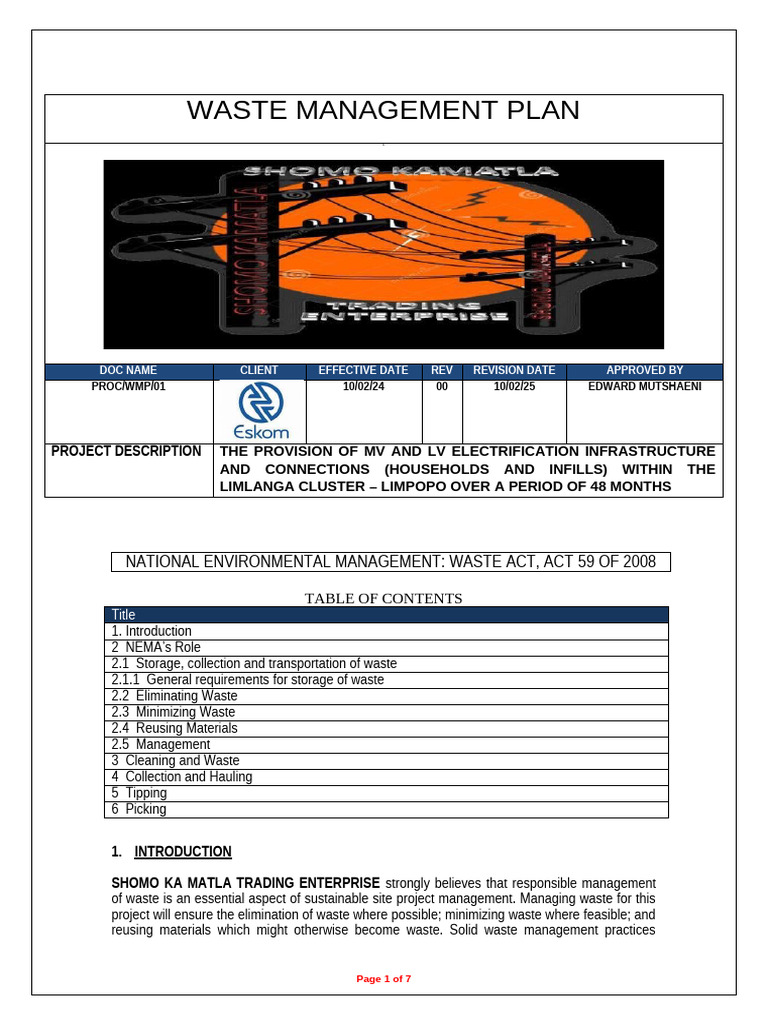 Waste Management Plan | PDF