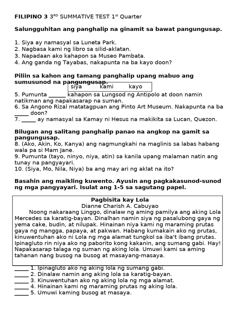 Filipino 3 - ST3 - Q1 | PDF