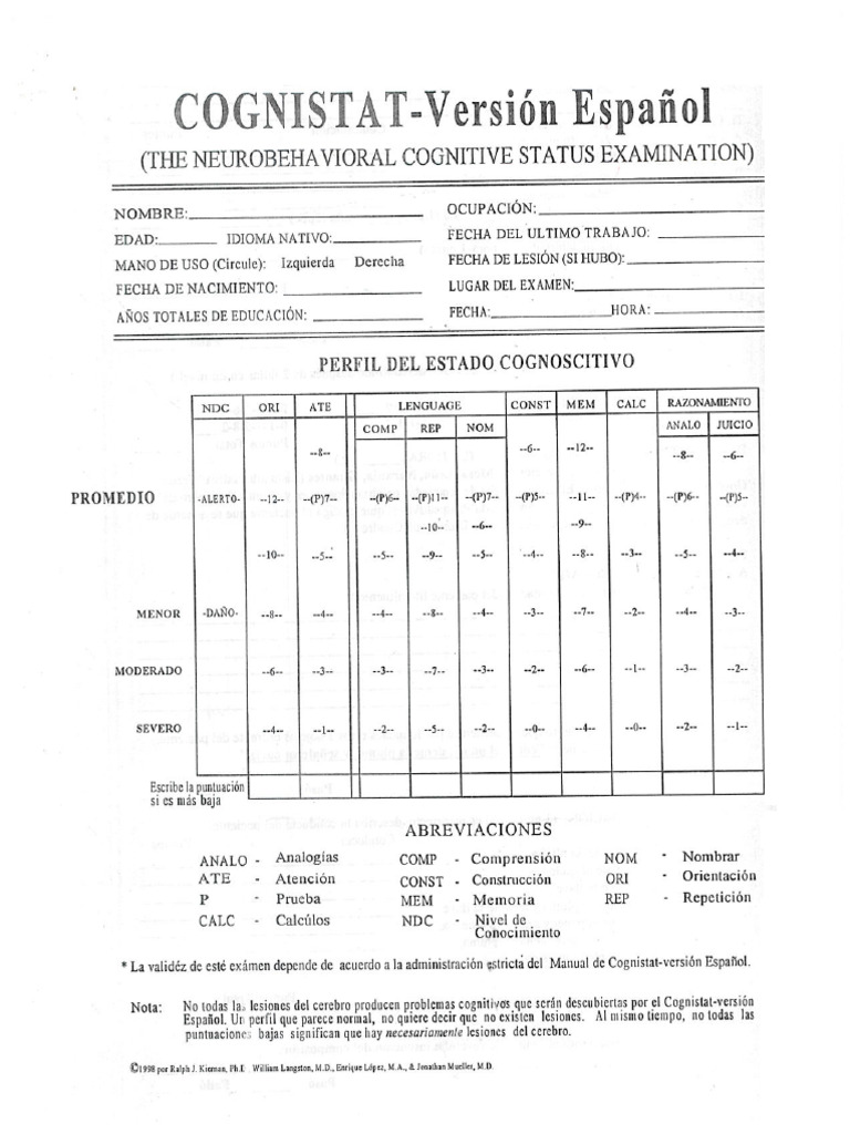 Prueba Cognistat V | PDF