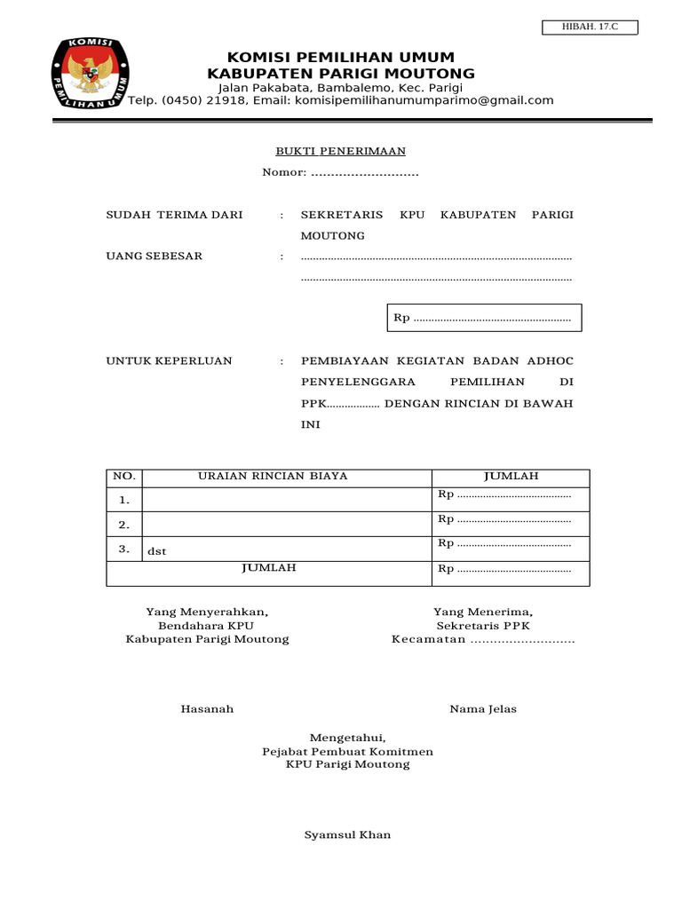Hibah.17.c - Bukti Penerimaan Dana Tahapan Pemilihan PPK | PDF