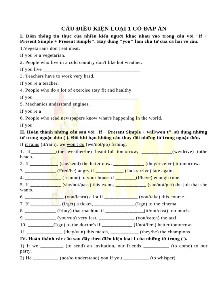 Bai Tap Ve Cau Dieu Kien Loai 1 | PDF