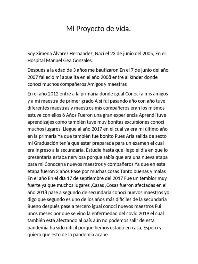 Mi Proyecto de Vida - Ximena - Álvarez - Hernandez | PDF