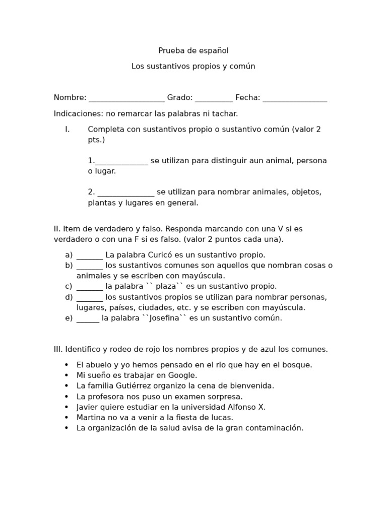 Prueba de Español | PDF