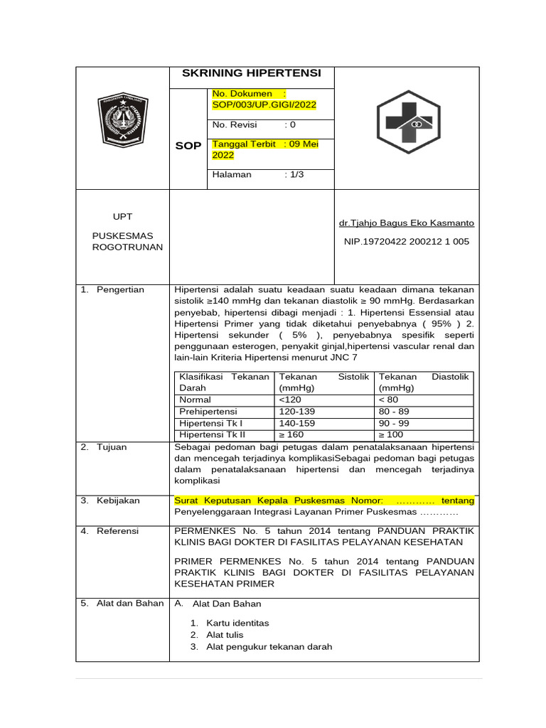 3. SOP Skrining Hipertensi | PDF