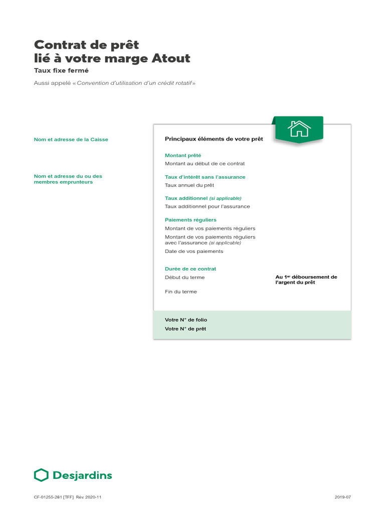 Contrat de Prêt Lié À Votre Marge Atout | PDF