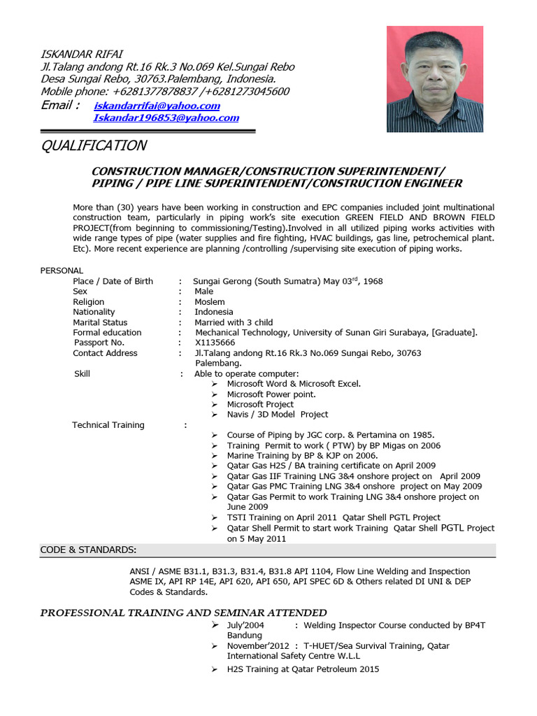 CV Iskandar - Construction MANAGER | PDF