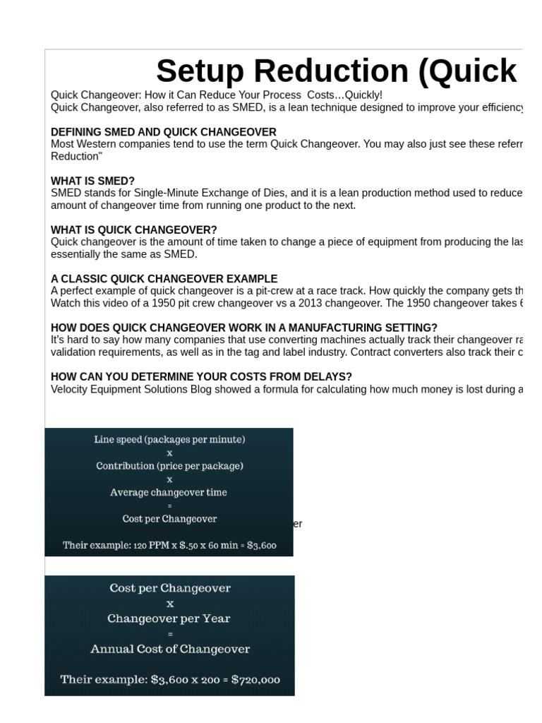 Setup Reduction Forms | PDF