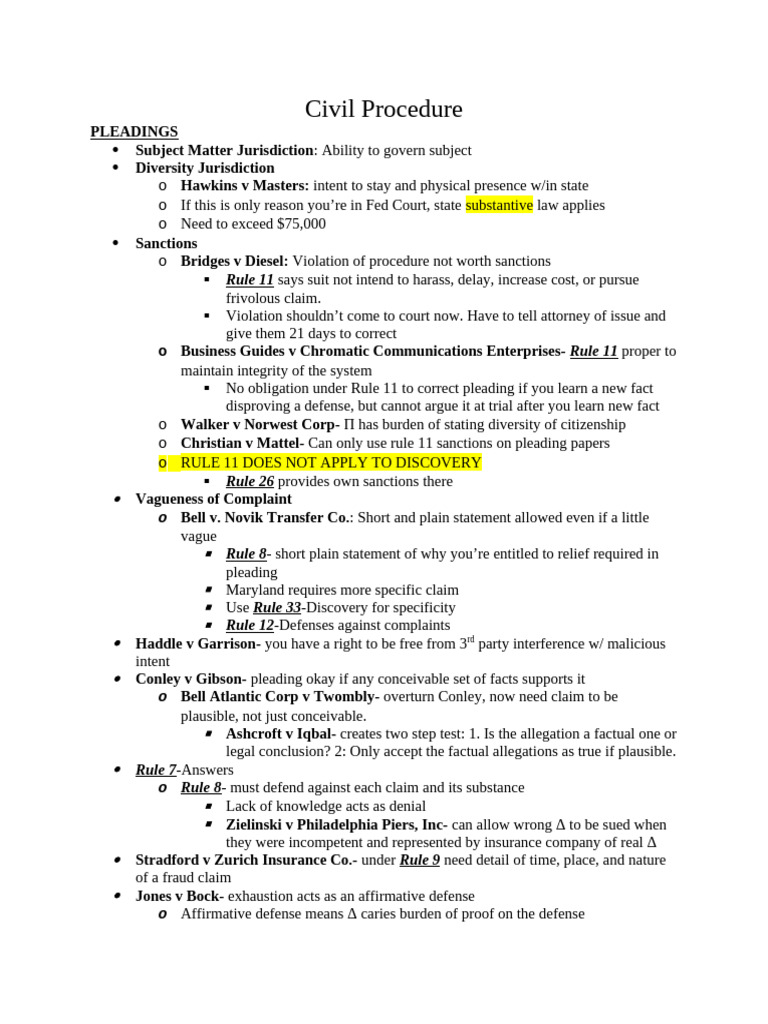 Civ Pro Outline Final | PDF