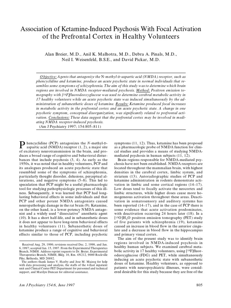 Alan Breier Et Al - Association of Ketamine-Induced Psychosis With ...